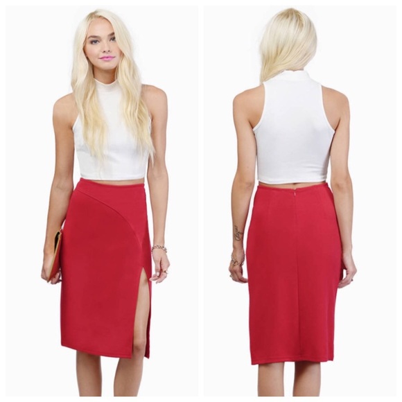 Tobi | Skirts | New Tobi Red Knee Side Slit Skirt | Poshmark